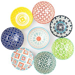 deecoo cereal bowls,set of 8 porcelain, 4.75 inch diameter,10 fluid ounces (1.25 cup), vibrant colors soup, cute oatmeal bowls for pasta, small salad, stews, rice, yoghurt, dessert, poke