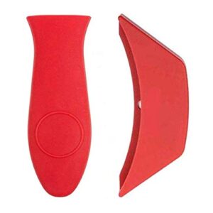 silicone hot handle cover, assist pan holder for cast iron skillets and traditional pots - red