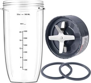 new blender cup and blade replacement parts 32oz cup and extractor blade and 2 rubber gaskets 4-piece compatible with nutribullet high-speed blender/mixer system 600w/900w series