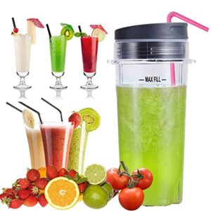 16oz Blender Cup Set for Ninja Replacement Parts Single Serve Blender Cup With Lids Set For BL770 BL780 BL660 BL740 BL810 Nutri Ninja Series Blenders (2-pack)