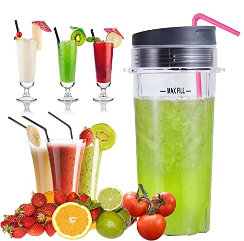 16oz Blender Cup Set for Ninja Replacement Parts Single Serve Blender Cup With Lids Set For BL770 BL780 BL660 BL740 BL810 Nutri Ninja Series Blenders (2-pack)