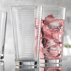 Drinking Glasses - Set of 8 Glass Cups, 4 Highball Glasses (17oz) 4 Rocks Glasses (13oz) Ribbed Glasses for Mixed Drinks, Water, Juice, beer, Wine, Excellent Gift!