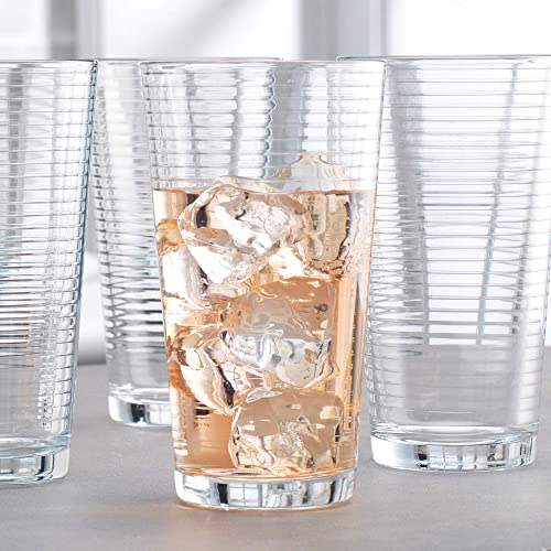 Drinking Glasses - Set of 8 Glass Cups, 4 Highball Glasses (17oz) 4 Rocks Glasses (13oz) Ribbed Glasses for Mixed Drinks, Water, Juice, beer, Wine, Excellent Gift!