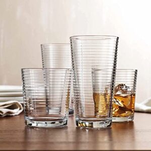 Drinking Glasses - Set of 8 Glass Cups, 4 Highball Glasses (17oz) 4 Rocks Glasses (13oz) Ribbed Glasses for Mixed Drinks, Water, Juice, beer, Wine, Excellent Gift!