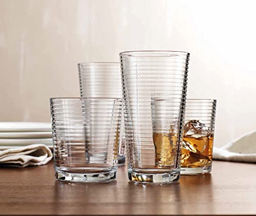 Drinking Glasses - Set of 8 Glass Cups, 4 Highball Glasses (17oz) 4 Rocks Glasses (13oz) Ribbed Glasses for Mixed Drinks, Water, Juice, beer, Wine, Excellent Gift!