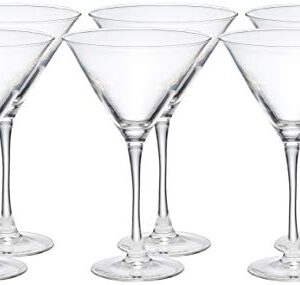 Amazon Basics Chelsea Martini Glass Set, 10-Ounce, Set of 6, Clear