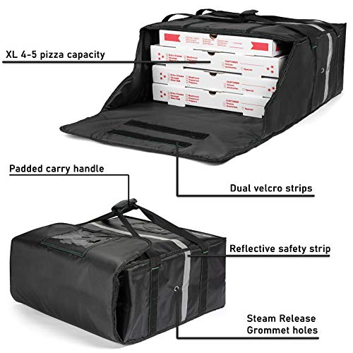 Homevative Insulated Pizza & Food Delivery Bag, fits 4 Large Pizzas or Trays, 20" x 20" x 8", Black