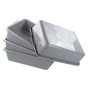 Rinboat 24 Quart Commercial Bus Box, Plastic Bus Tote, Gray, Pack for 4