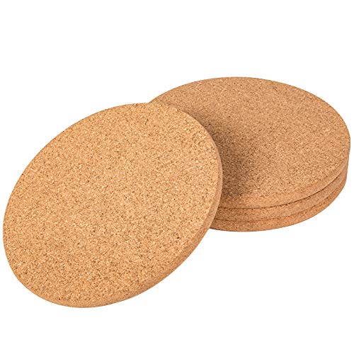 CRCHOM 4 Pack Cork Trivet Set 8" Diameter x 0.4" Thick Round Cork Hot Pads for Dishes, Pots, Pans and Plants