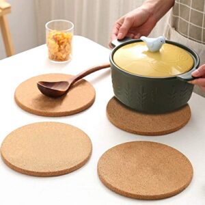 CRCHOM 4 Pack Cork Trivet Set 8" Diameter x 0.4" Thick Round Cork Hot Pads for Dishes, Pots, Pans and Plants