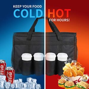 cherrboll Insulated Food Delivery Bag with 4 Cup Holders, Extra Large Commercial Grade Catering Bag - Waterproof, Sturdy Zippers - Ideal for Restaurant Delivery, Grocery Shopping