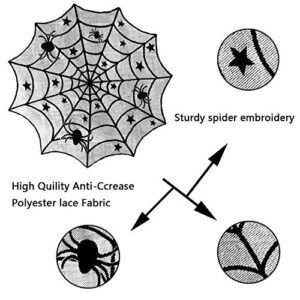 ZeeDix 39 Pcs Halloween Decorations Include Black Lace Spiderweb Round Tablecloth, Fireplace Scarf, Rectangle Table Runner and 36 Bats Wall Stickers for Halloween Home Party Decor