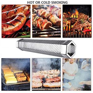 Pellet Smoker Tube -12" Stainless Steel Wood Tube Smoke for Cold/Hot Smoking for All Electric, Gas, Charcoal Grills or Smokers - Ideal for Smoking Cheese, Fish, Pork, Beef, Nuts, Bonus Brush