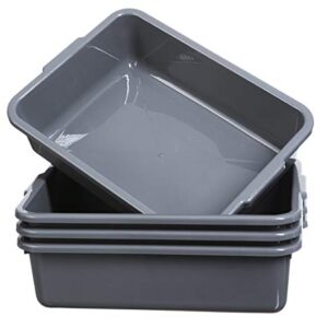 4-Pack Commercial Bus Tubs 8L, Grey Plastic Bus Box/Tote, Bus Wash Dish Basin Pans