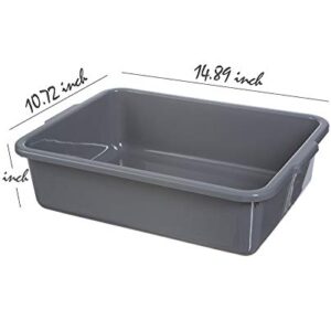 4-Pack Commercial Bus Tubs 8L, Grey Plastic Bus Box/Tote, Bus Wash Dish Basin Pans