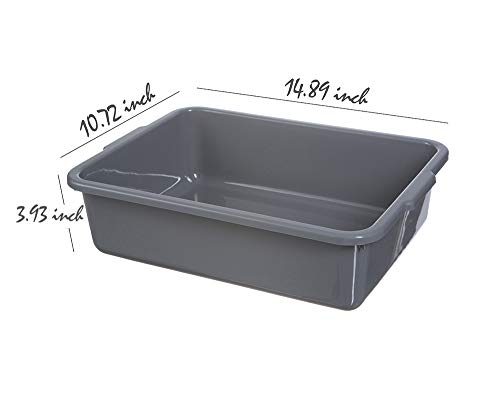 4-Pack Commercial Bus Tubs 8L, Grey Plastic Bus Box/Tote, Bus Wash Dish Basin Pans