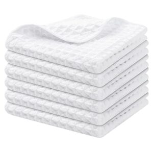 homaxy premium microfiber waffle weave kitchen dish cloths, 12 x 12 inch ultra absorbent and solid color dish towels for kitchen fast drying dishcloth for washing dishes, 6 pack, white