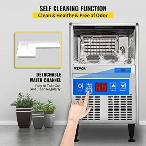 VEVOR 110V Commercial Ice Maker 170LBS/24H with 66LBS Bin, Heavy Duty Stainless Steel Construction, Auto Clean, Clear Cube, Air-Cooled, Include Water Filter and Drain Pump, Scoop and Connection Hose