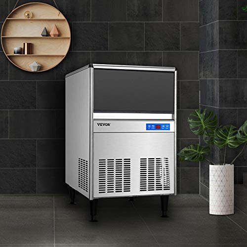 VEVOR 110V Commercial Ice Maker 170LBS/24H with 66LBS Bin, Heavy Duty Stainless Steel Construction, Auto Clean, Clear Cube, Air-Cooled, Include Water Filter and Drain Pump, Scoop and Connection Hose