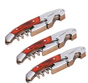 professional waiter corkscrew wine key for bartenders set of 3,with long rosewood handle stainless steel handle wine opener for bar restaurant waiters, sommelier, bartend