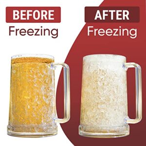 Granatan Double Walled Frozen Beer Mugs For Freezer, 16 oz Clear Beer Mug with Handle