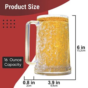 Granatan Double Walled Frozen Beer Mugs For Freezer, 16 oz Clear Beer Mug with Handle