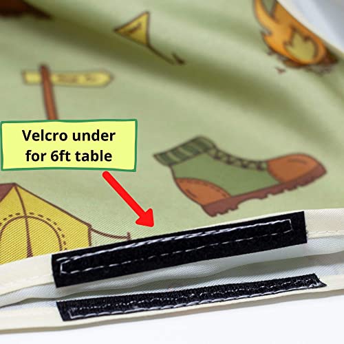 FoxCarr RV and Camping Table Cloth Will fit a 6ft or 8ft Picnic Table. Made of Polyester. This Camping Tablecloth is Washable. This Camping Accessories is for Outdoor Table Cover Product Name