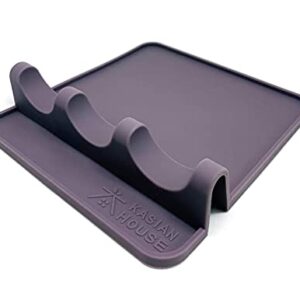 Silicone Utensil Rest by Kasian House - Extra Large Kitchen Spoon Rest with Drip Pad, Utensils Holder for Spoons, Spatulas, Ladles, Tongs & BBQ, BPA-Free, Heat-Resistant & Dishwasher Safe (Grey)