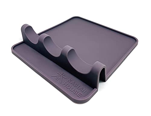 Silicone Utensil Rest by Kasian House - Extra Large Kitchen Spoon Rest with Drip Pad, Utensils Holder for Spoons, Spatulas, Ladles, Tongs & BBQ, BPA-Free, Heat-Resistant & Dishwasher Safe (Grey)