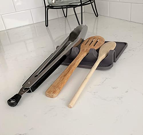 Silicone Utensil Rest by Kasian House - Extra Large Kitchen Spoon Rest with Drip Pad, Utensils Holder for Spoons, Spatulas, Ladles, Tongs & BBQ, BPA-Free, Heat-Resistant & Dishwasher Safe (Grey)