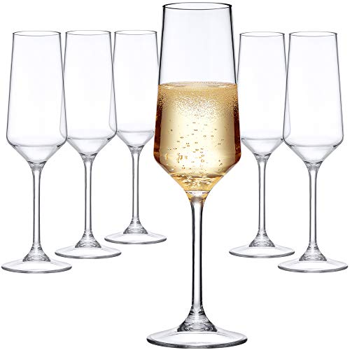 Amazing Abby - Stella - 8-Ounce Unbreakable Tritan Champagne Flutes (Set of 6), Plastic Wine Glasses, Reusable, BPA-Free, Dishwasher-Safe, Perfect for Poolside, Outdoors, Camping, and More