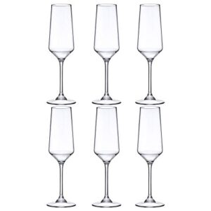 Amazing Abby - Stella - 8-Ounce Unbreakable Tritan Champagne Flutes (Set of 6), Plastic Wine Glasses, Reusable, BPA-Free, Dishwasher-Safe, Perfect for Poolside, Outdoors, Camping, and More