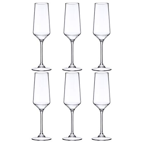 Amazing Abby - Stella - 8-Ounce Unbreakable Tritan Champagne Flutes (Set of 6), Plastic Wine Glasses, Reusable, BPA-Free, Dishwasher-Safe, Perfect for Poolside, Outdoors, Camping, and More