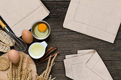 Linen Flax Cotton Cloth Dinner Napkin 18x18 Natural with Hemstitched,Wedding Napkins, Cocktails Napkins, Fabric Napkins, Cotton Napkins Mitered Corners, Machine Washable Dinner Napkins, Set of 12