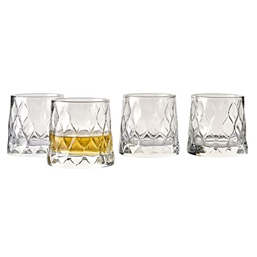 Pasabahce Premium Whiskey Glasses Set Of 4 - Exclusive Cocktail, Scotch, Bourbon, Liquor, Rum Glasses - Old Fashioned Glasses - 10.25 Oz Drinking Glasses - Perfect for Parties, Gifts