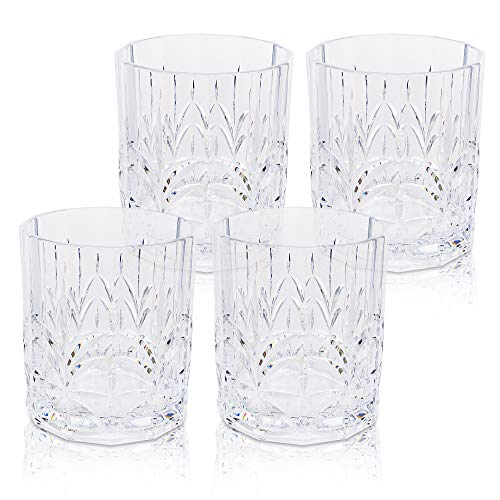 BELLAFORTE Shatterproof Tritan Plastic Short Tumbler, Set of 4, 13oz - Myrtle Beach Drinking Glasses, Unbreakable Glasses for Indoor and Outdoor Use - BPA Free - Clear