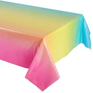 Sparkle and Bash 3 Pack Plastic Ombre Rainbow Tablecloth, Pastel Table Covers for Birthday Party Decorations (54x108 in)