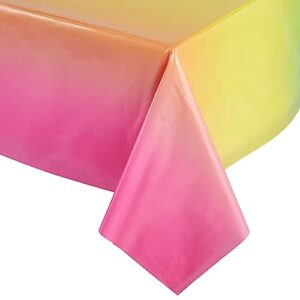 Sparkle and Bash 3 Pack Plastic Ombre Rainbow Tablecloth, Pastel Table Covers for Birthday Party Decorations (54x108 in)