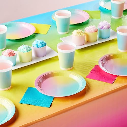 Sparkle and Bash 3 Pack Plastic Ombre Rainbow Tablecloth, Pastel Table Covers for Birthday Party Decorations (54x108 in)