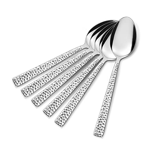 Teaspoon Set of 12, E-far 6.7 Inch Stainless Steel Hammered Spoons for Kitchen or Restaurant, Non-toxic & Mirror Polished, Squared Edge & Dishwasher Safe