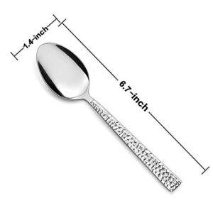 Teaspoon Set of 12, E-far 6.7 Inch Stainless Steel Hammered Spoons for Kitchen or Restaurant, Non-toxic & Mirror Polished, Squared Edge & Dishwasher Safe