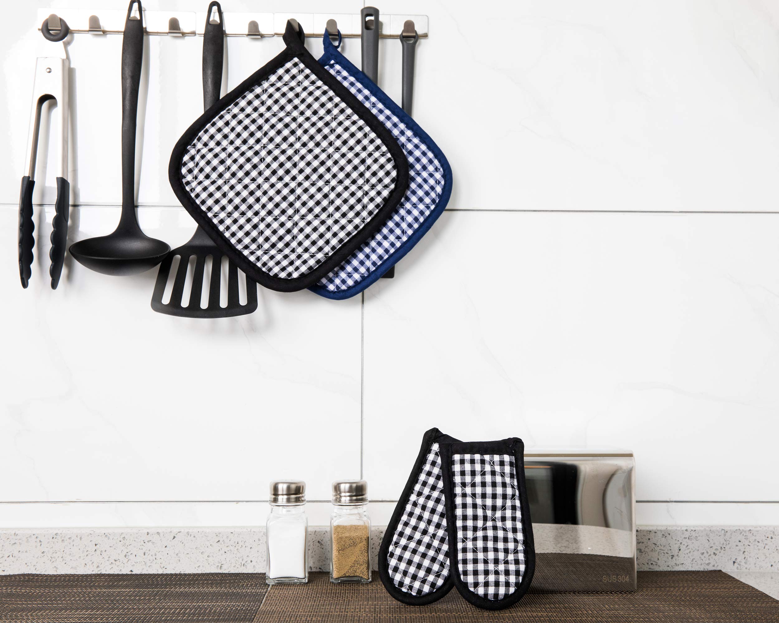 5 PCS Pot Holders for Kitchen, Cotton Potholers with Great Heat Resistance, Hot Pads, Trivets for Cooking and Baking Black