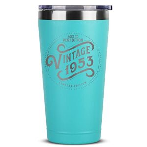 70th birthday gifts for women - 1953 vintage 16 oz mint coffee tumbler - 70th birthday decorations for women - birthday gifts for 70 year old women mom - funny 70th birthday idea presents for women