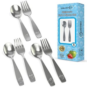 6 piece stainless steel kids silverware set - child and toddler safe flatware - kids utensil set - metal kids cutlery set (includes 3 small kids spoons & kids 3 forks)