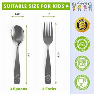 6 Piece Stainless Steel Kids Silverware Set - Child and Toddler Safe Flatware - Kids Utensil Set - Metal Kids Cutlery Set (Includes 3 Small Kids Spoons & Kids 3 Forks)