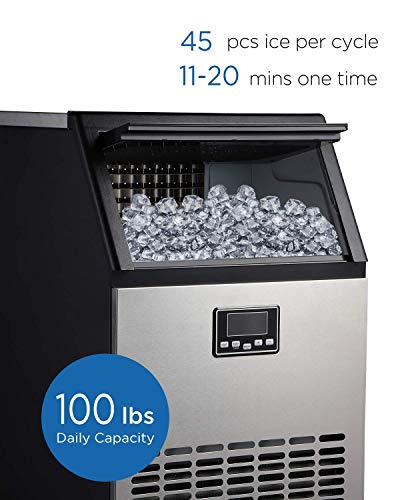 Northair Commercial Ice Maker, Built-In Stainless Steel Ice Machine, 100LBS/24H, Free-Standing Design for Party Gathering, Restaurant, Bar, Coffee Shop (100LB-Pro)