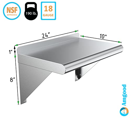 AmGood 10" X 24" Stainless Steel Wall Shelf | Metal Shelving | Garage, Laundry, Storage, Utility Room | Restaurant, Commercial Kitchen | NSF