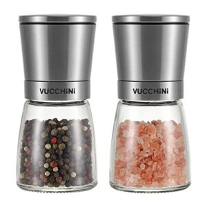 salt and pepper grinder set - adjustable stainless steel spice ceramic grinders mill shaker for kitchen table - stainless steel color