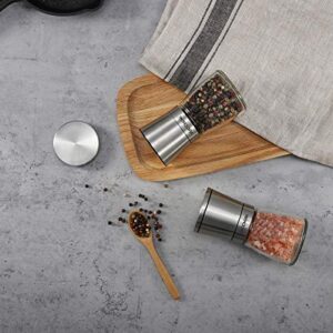 Salt and Pepper Grinder Set - Adjustable Stainless Steel Spice Ceramic Grinders Mill Shaker for Kitchen Table - Stainless Steel color