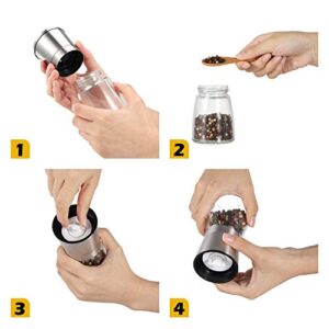 Salt and Pepper Grinder Set - Adjustable Stainless Steel Spice Ceramic Grinders Mill Shaker for Kitchen Table - Stainless Steel color